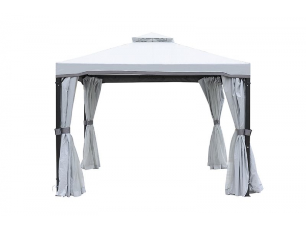 Gazebo à toit souple avec toit en toile polyester et rideau d'intimité ...