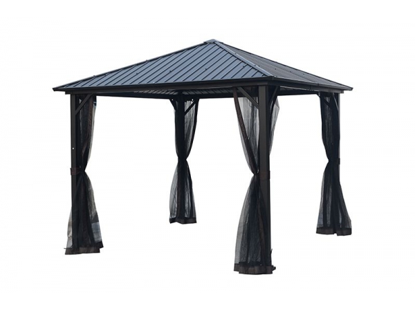 Gazebo à toit rigide en acier galvanisé avec moustiquaire | Abri de ...